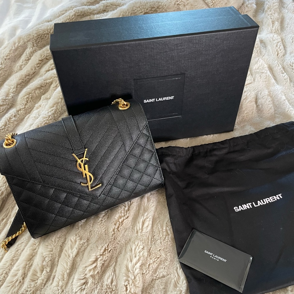 Ysl Envelope Medium Chain Bag Black And Gold - Gem